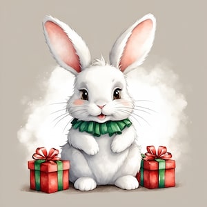 Cute Christmas Bunny Rabbit Clipart 12pc Downloads for Festive Card ...
