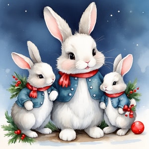 Cute Christmas Bunny Rabbit Clipart 12pc Downloads for Festive Card ...