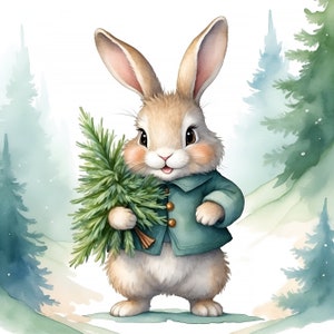 Cute Christmas Bunny Rabbit Clipart 12pc Downloads for Festive Card ...
