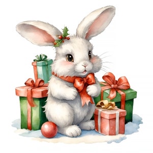 Cute Christmas Bunny Rabbit Clipart 12pc Downloads for Festive Card ...