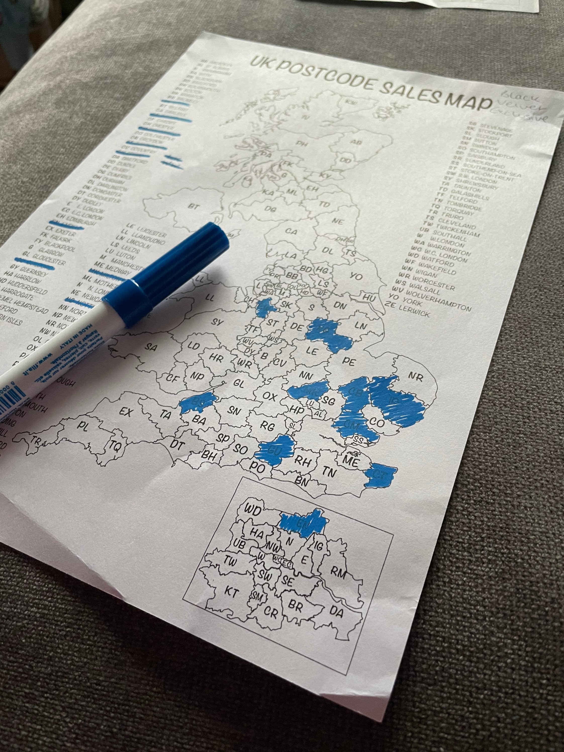 Simple Postcode Map, UK Sales Tracker, UK Postcode Sales Map, Small ...