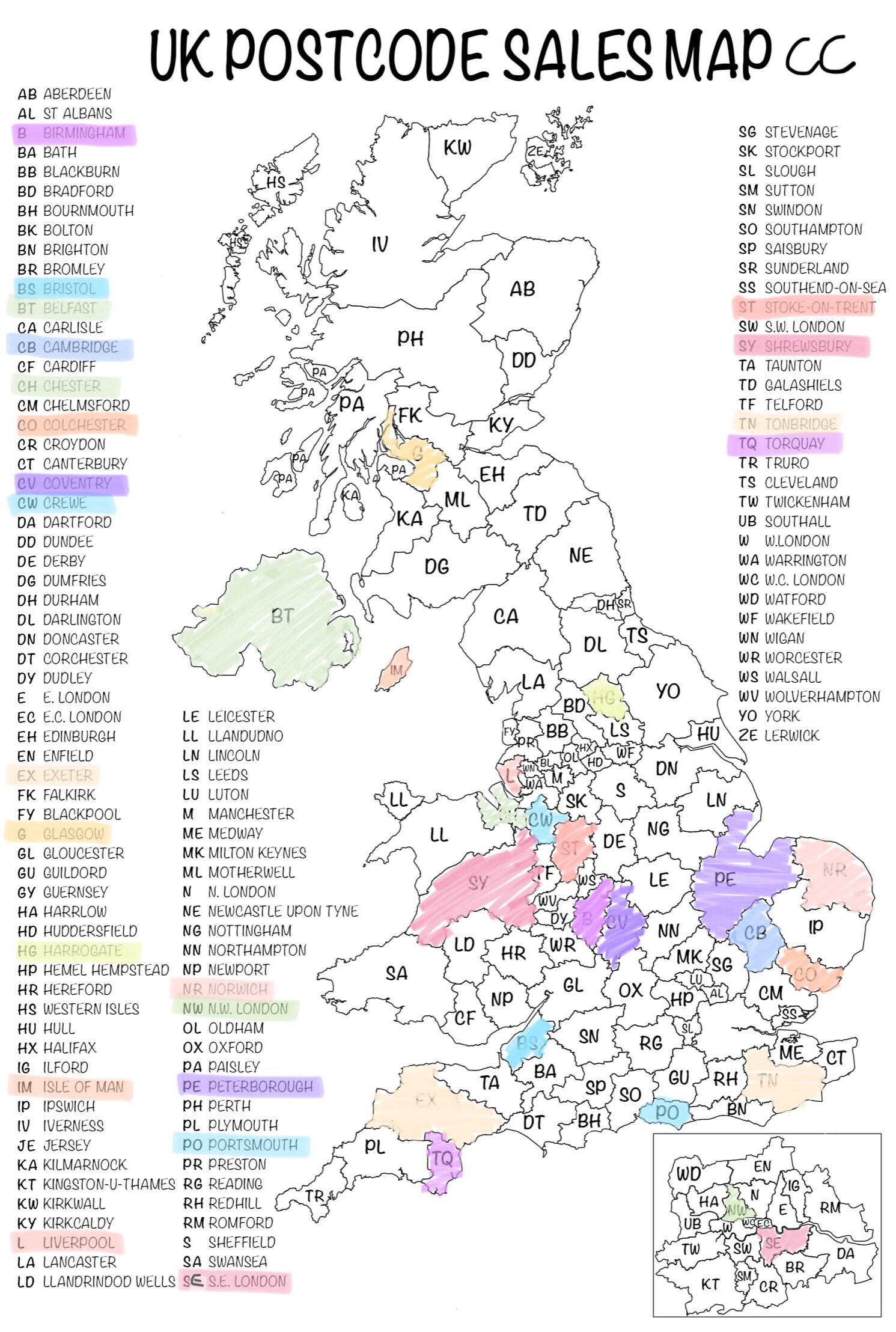 Simple Postcode Map UK Sales Tracker UK Postcode Sales Map - Etsy
