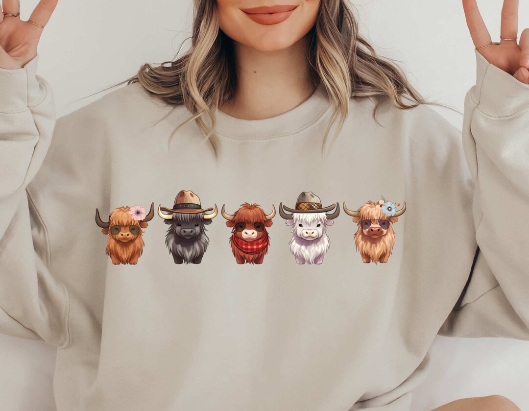 Highland Cow Sweatshirt Cowboy Sweater Cute Cow Crewneck Western ...