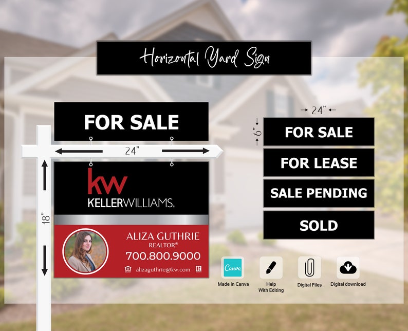 Real Estate Yard Signs, for Sale Sign, Keller Williams, Canva Template ...