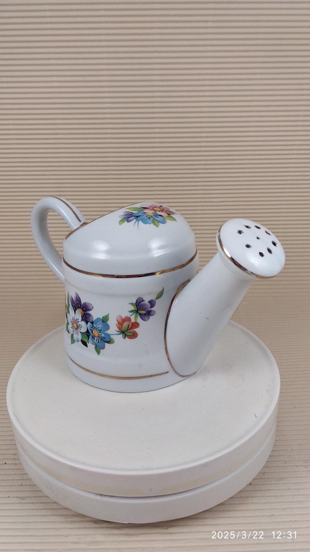 Vintage Teleflora Watering Pitcher White Ceramic Floral Pattern ...