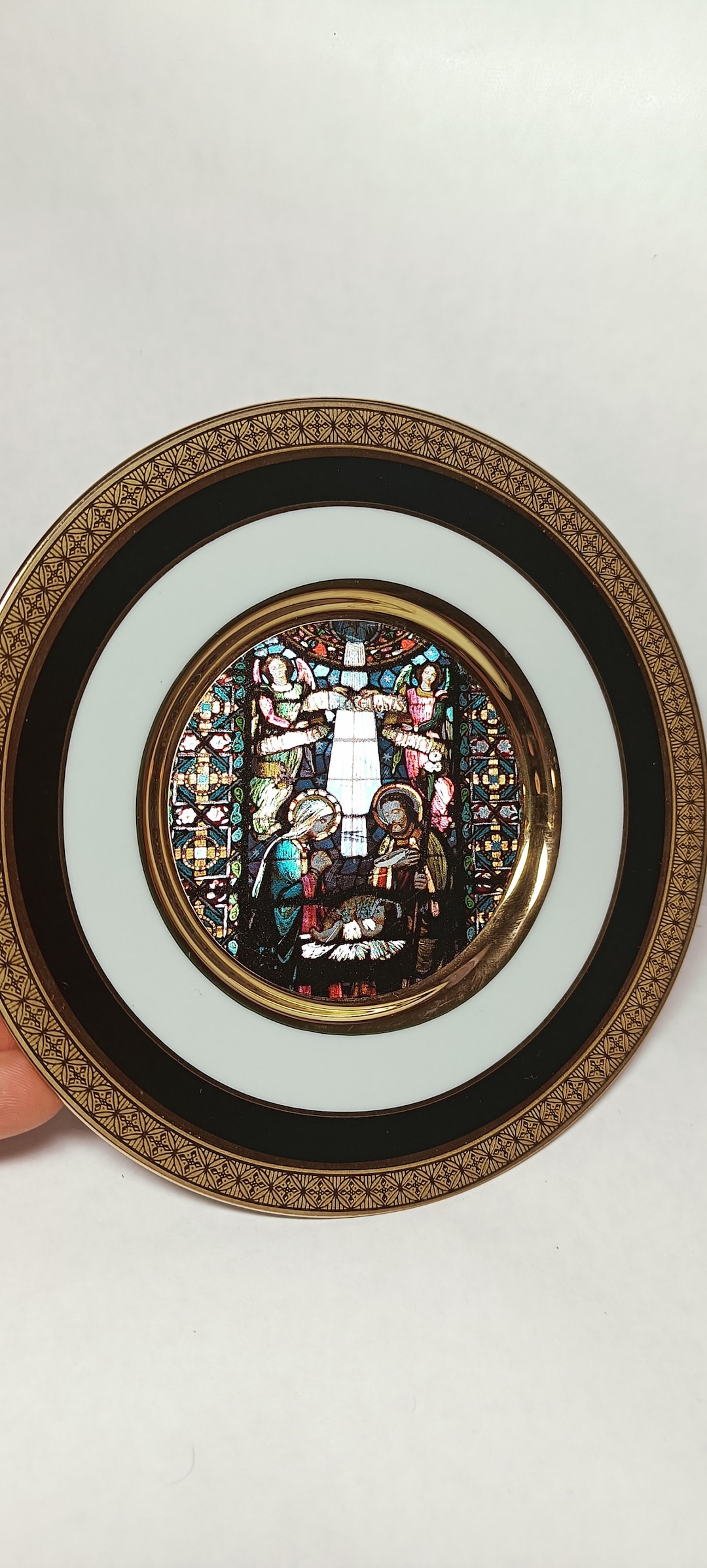 Vintage Dufex Art Foil Art Christmas Plate 24k Gold Trim - Jesus Maria ...