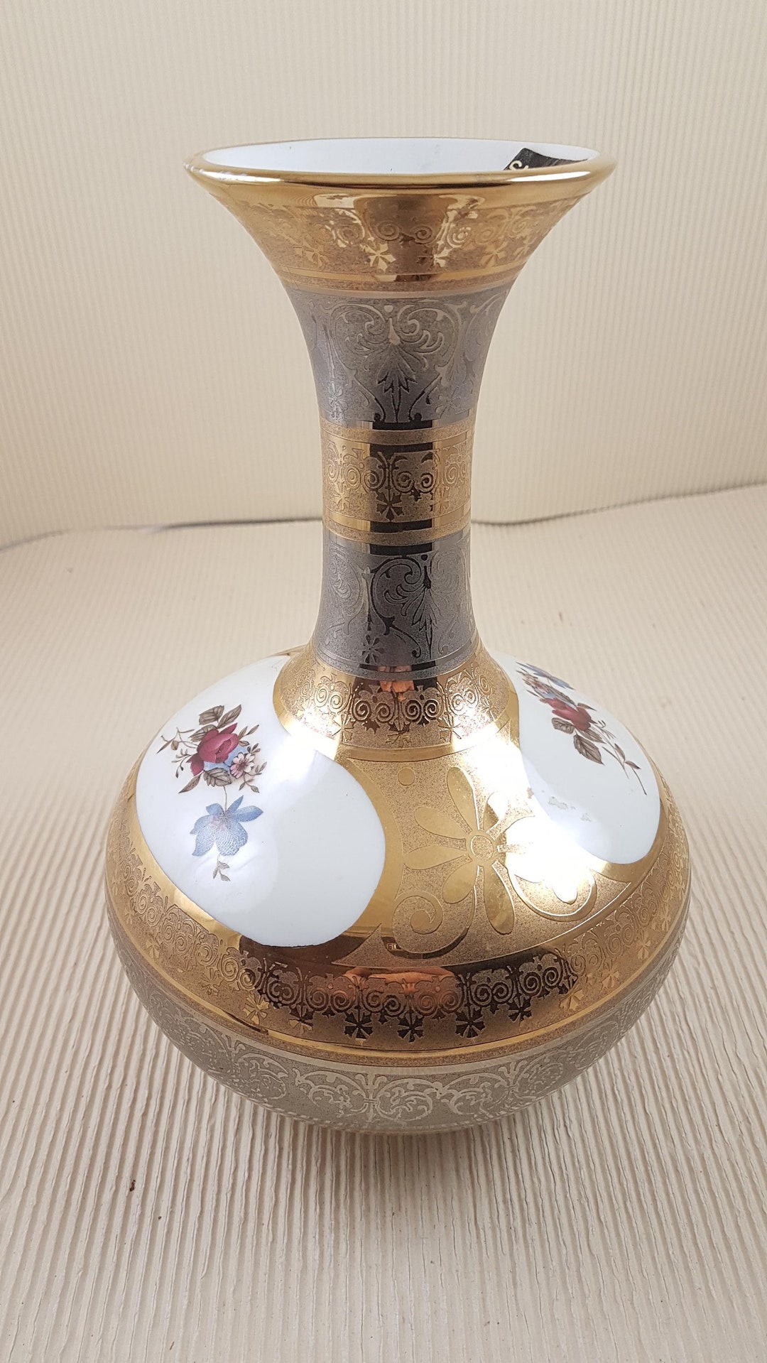 Vintage Bohemia Sneroll Gold Silver Porcelain Vase - Etsy