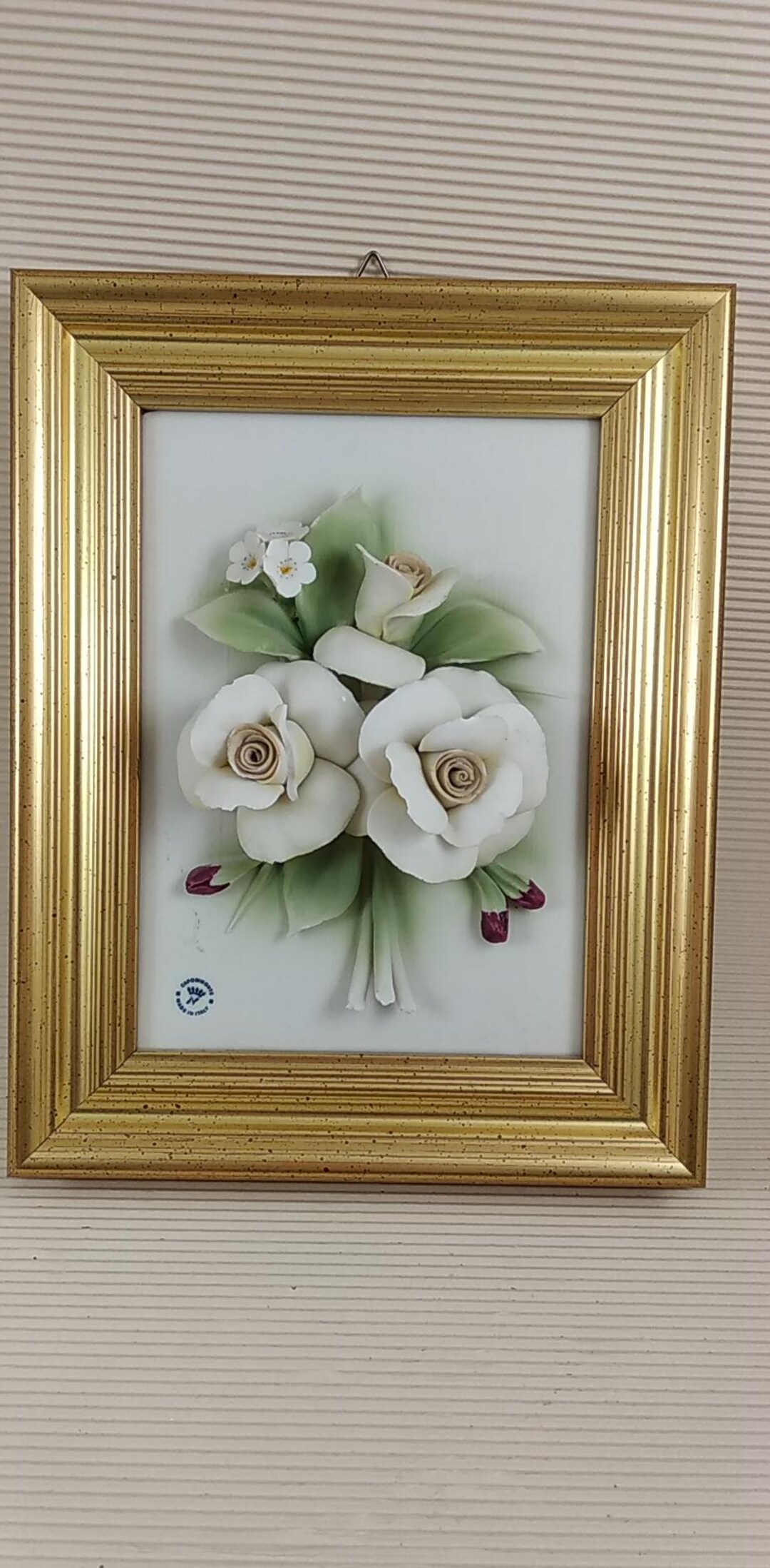 Vintage Cute Victorian Style Capodimonte 3d Flower Picture White Roses Bisque Porcelain With ...