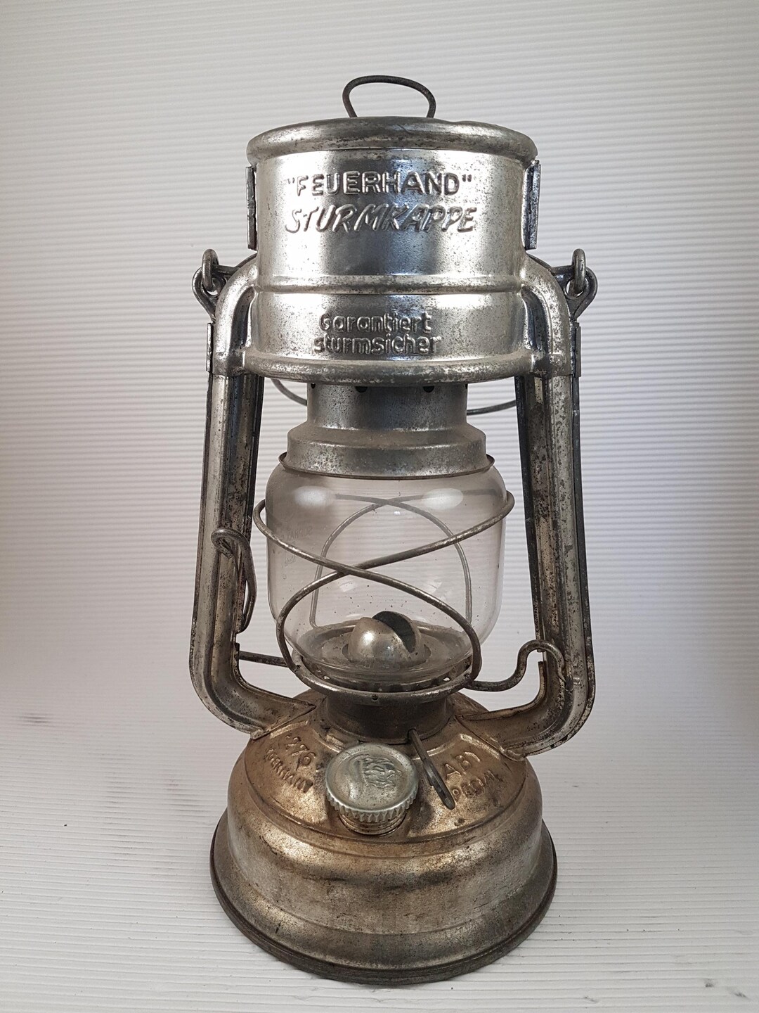 Old Feuerhand Hurricane Iron Kerosene Lantern Lamp With Globe Antique ...