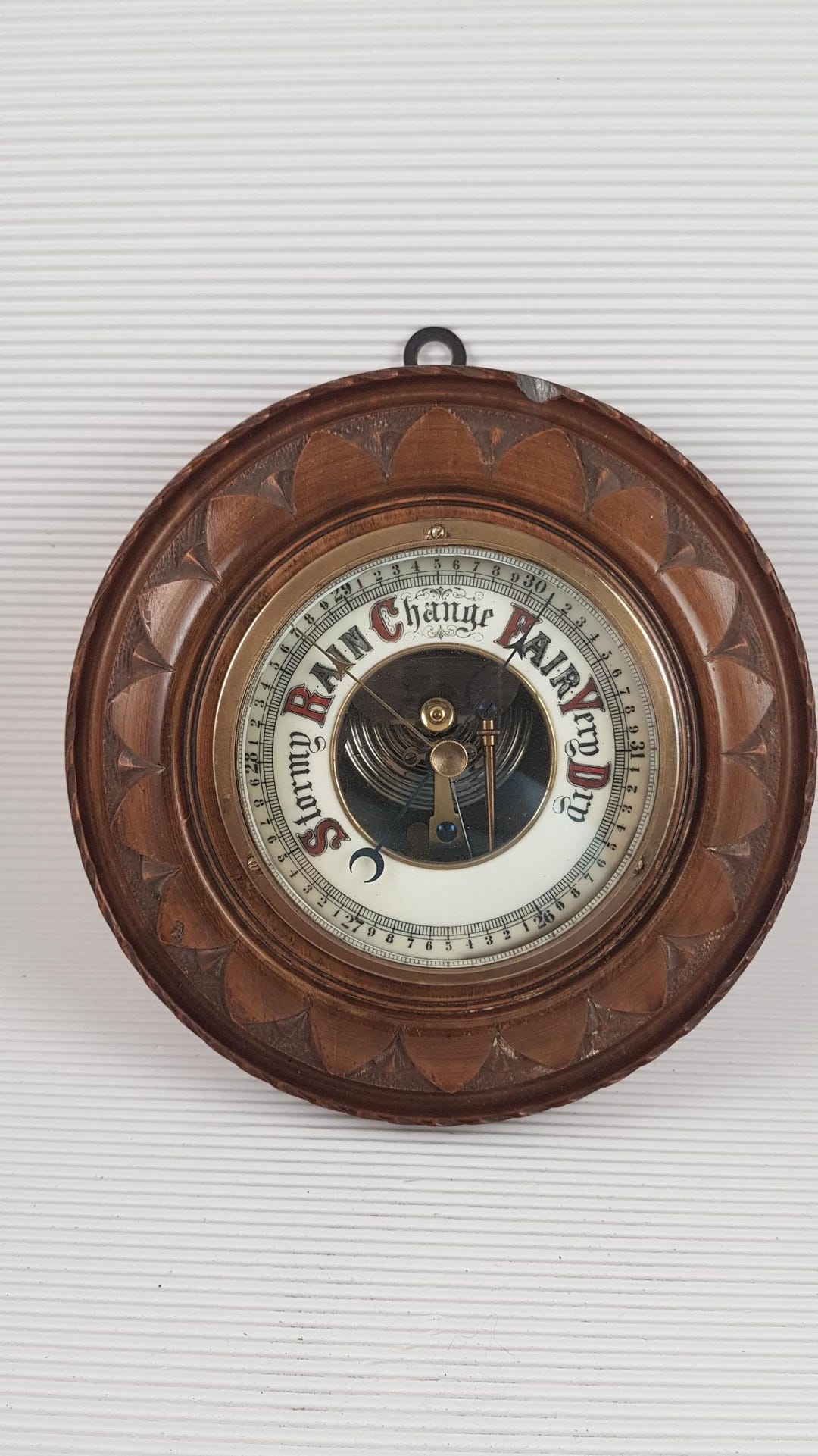 Barometer Antique German N&G Wall Mounted Oak Carved Round 10" Case ...