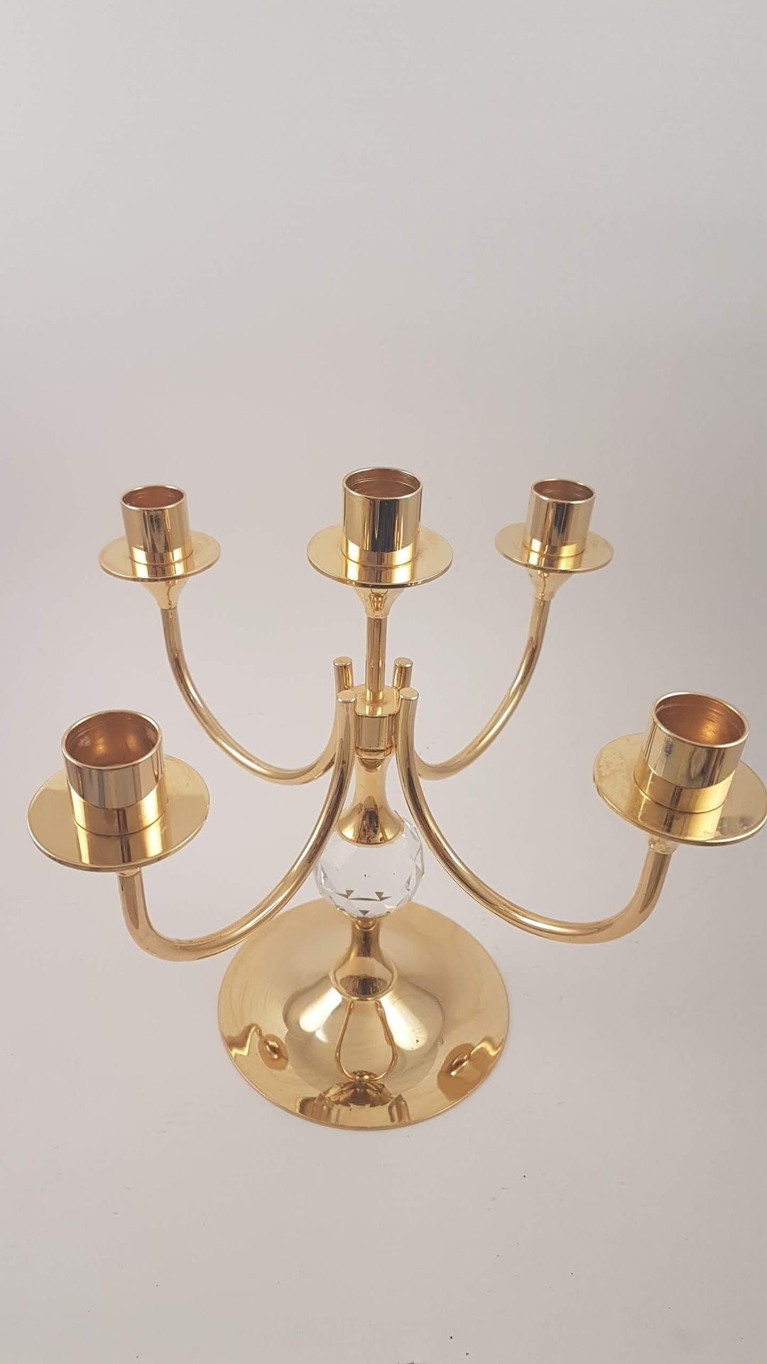 Vintage Gold Metal Candlestick With Crystal Glass Sweden for Five ...