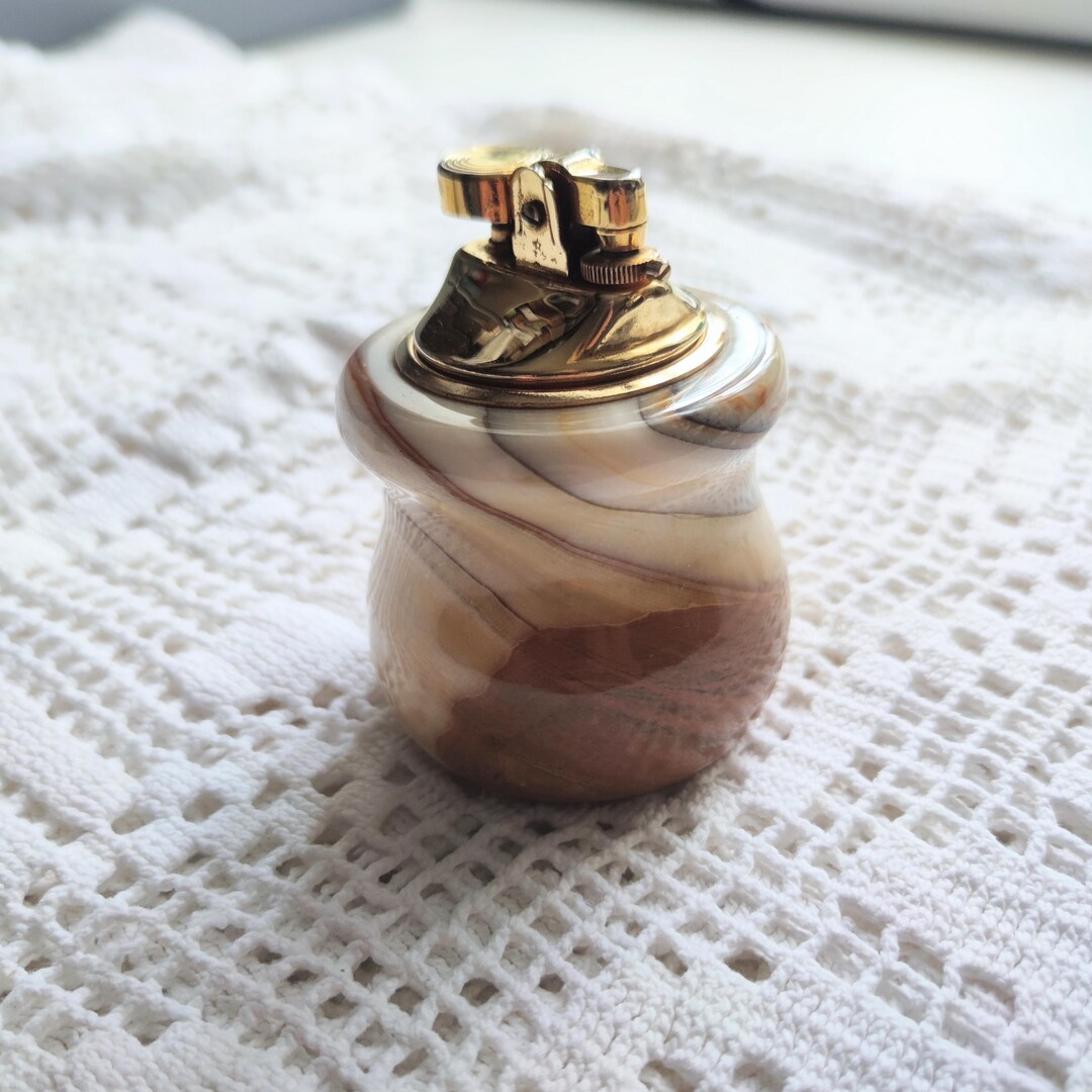 Vintage Onyx Lighter Round Light Brown Marble - Etsy