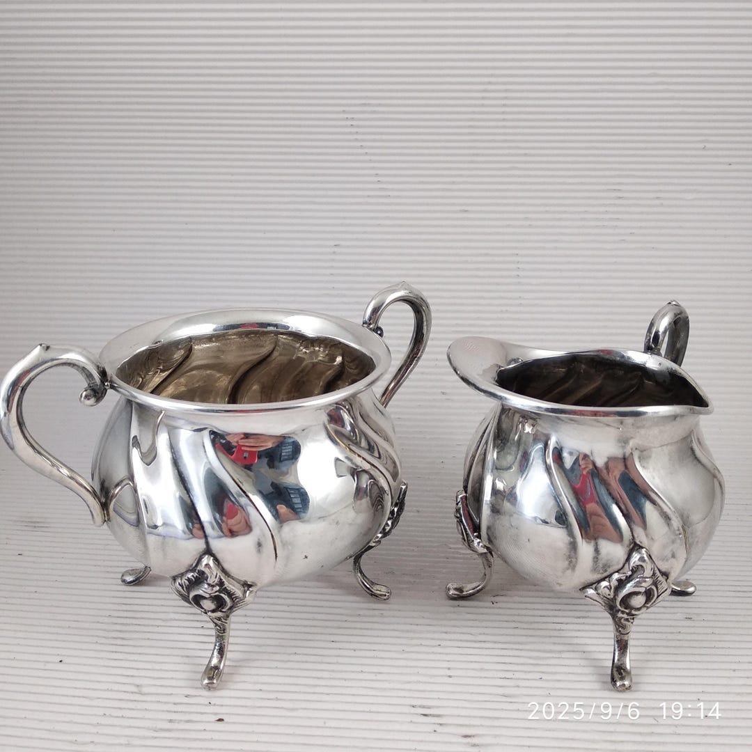 Vintage Silver Plated Tea Set, Sugar Bowl and Milk Jug, Mid-century ...