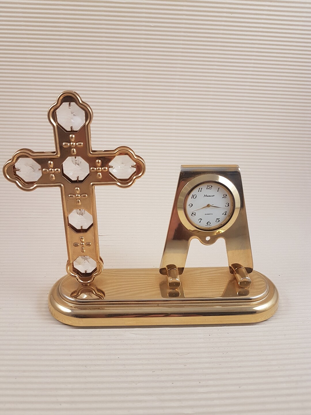 Mini Vintage Gold Quartz Clock and Cross Table Decor Desk Accessories ...