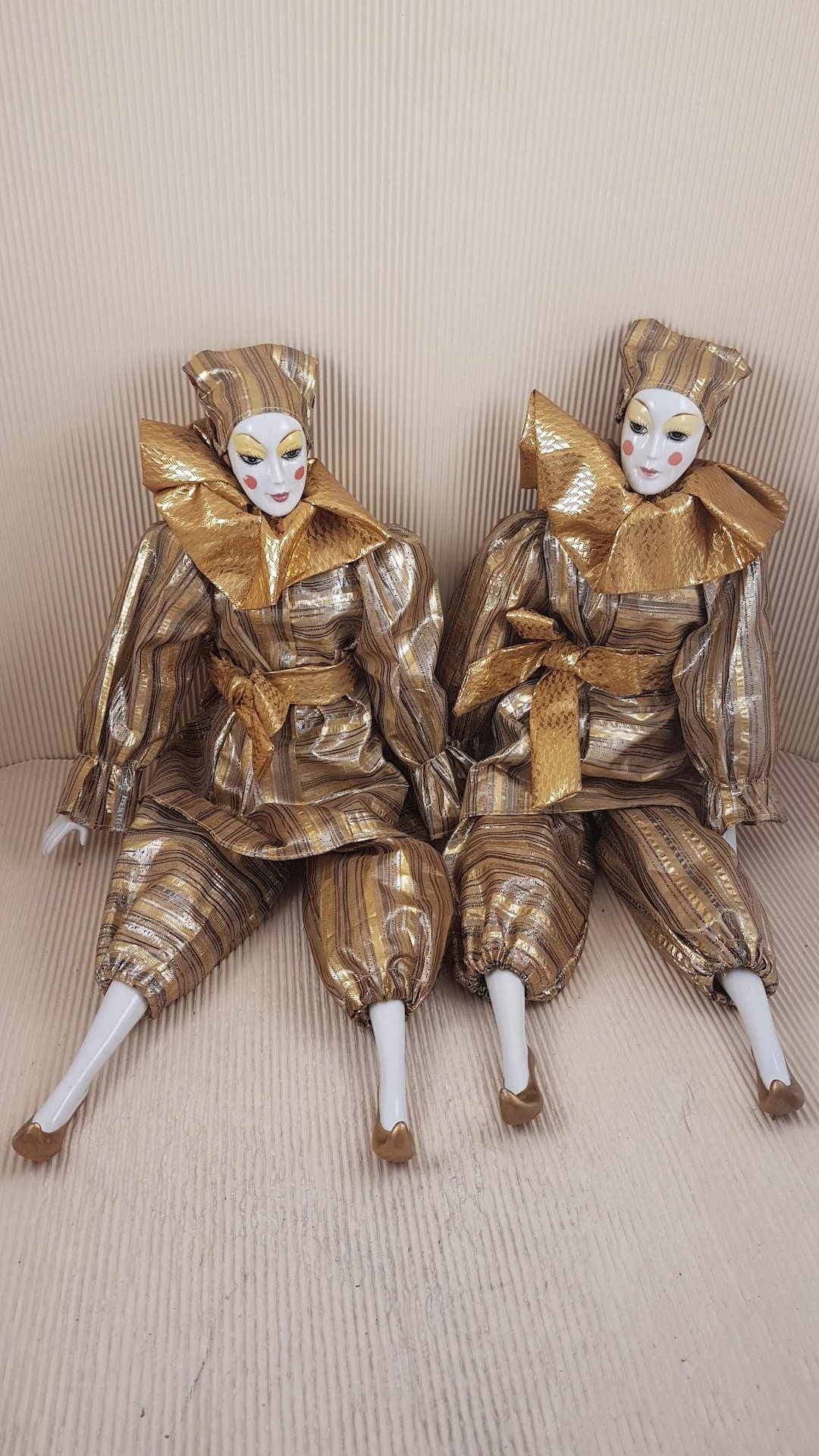 Vintage Porcelain Set of Two Clowns Arlequino Doll Handpainted Gold ...