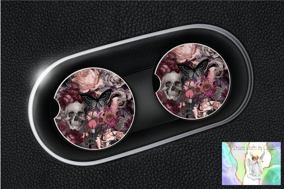 Skull With Roses Gothic Car Coasters, 2.75 Inch, Photo Coaster, Set of ...