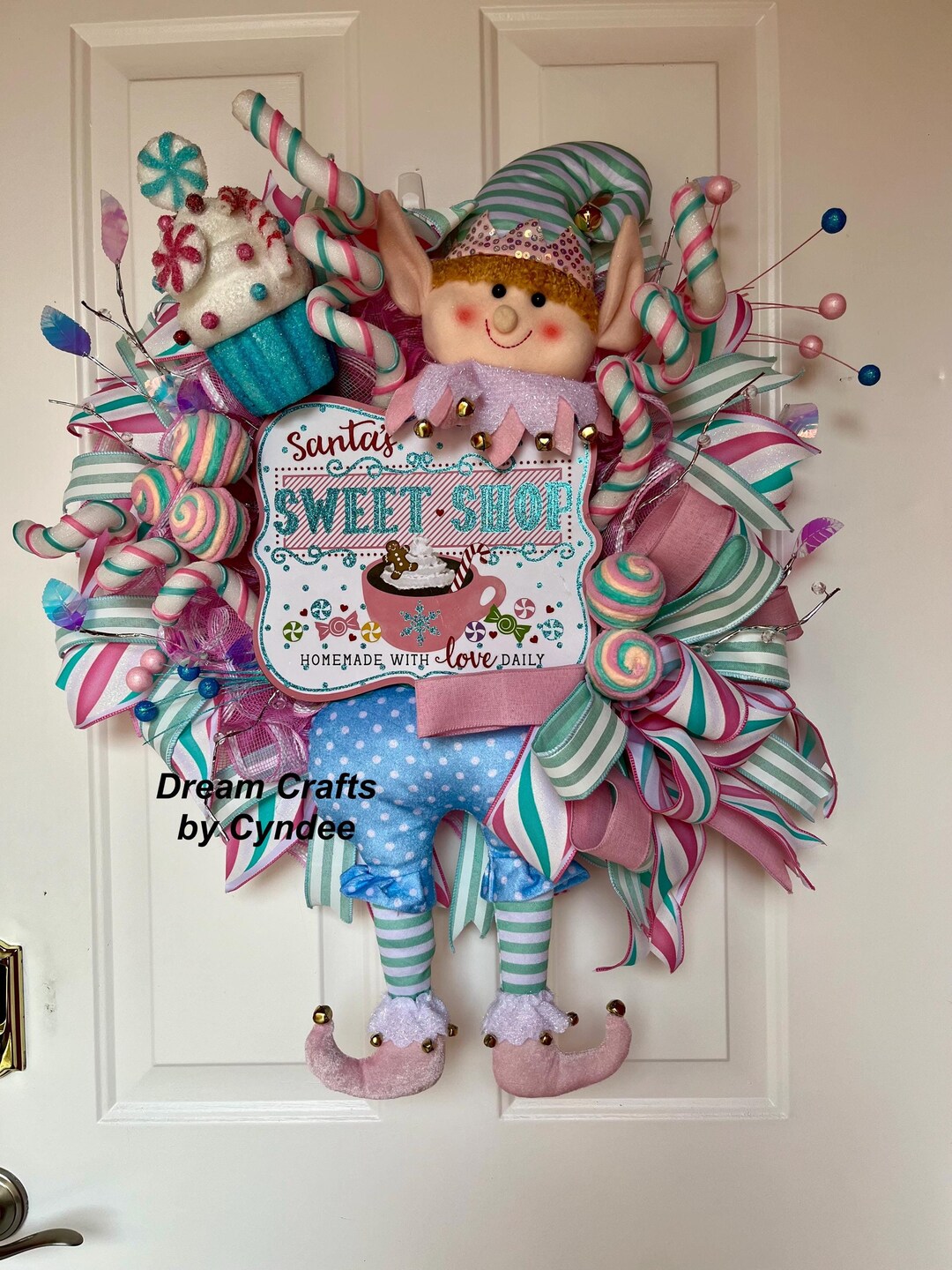 Christmas Elf Wreath, Santas Sweet Shop Wreath, Pastel Christmas Wreath ...