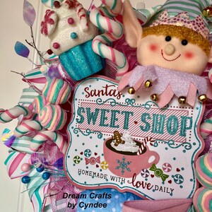 Christmas Elf Wreath, Santas Sweet Shop Wreath, Pastel Christmas Wreath ...