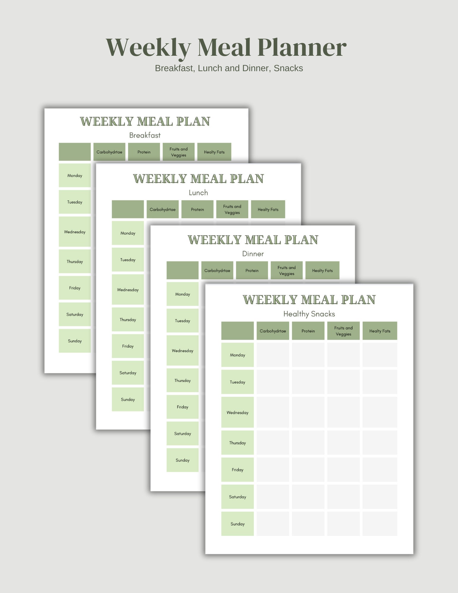 Weekly Meal Planner and Grocery List Printable Templates, Meal Prepping ...