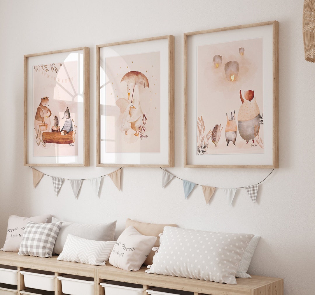 Nursery Posters SET X3, Gold Foil, Nursery Wall Decoration, Sand Color ...