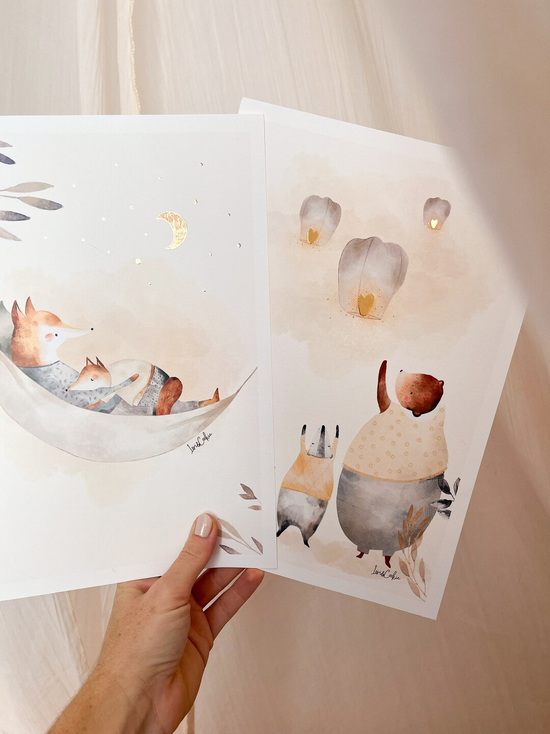 Nursery Posters SET X2, Gold Foil, Nursery Wall Decoration, Sand Color ...