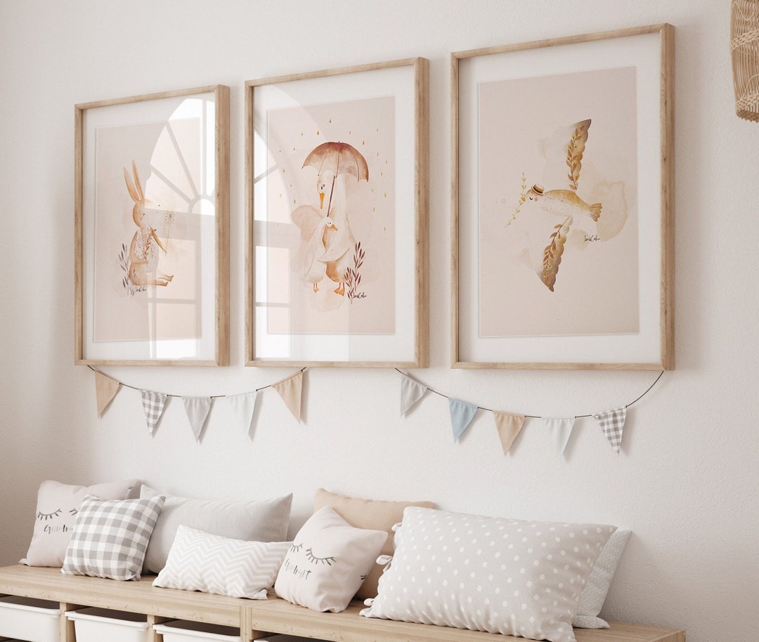 Kinderkamer posters SET x3, goudfolie, babykamer wanddecoratie ...