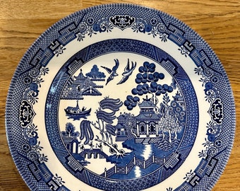 Vintage Churchill Blue Willow Pattern Dinner Plates X4 Fine English ...