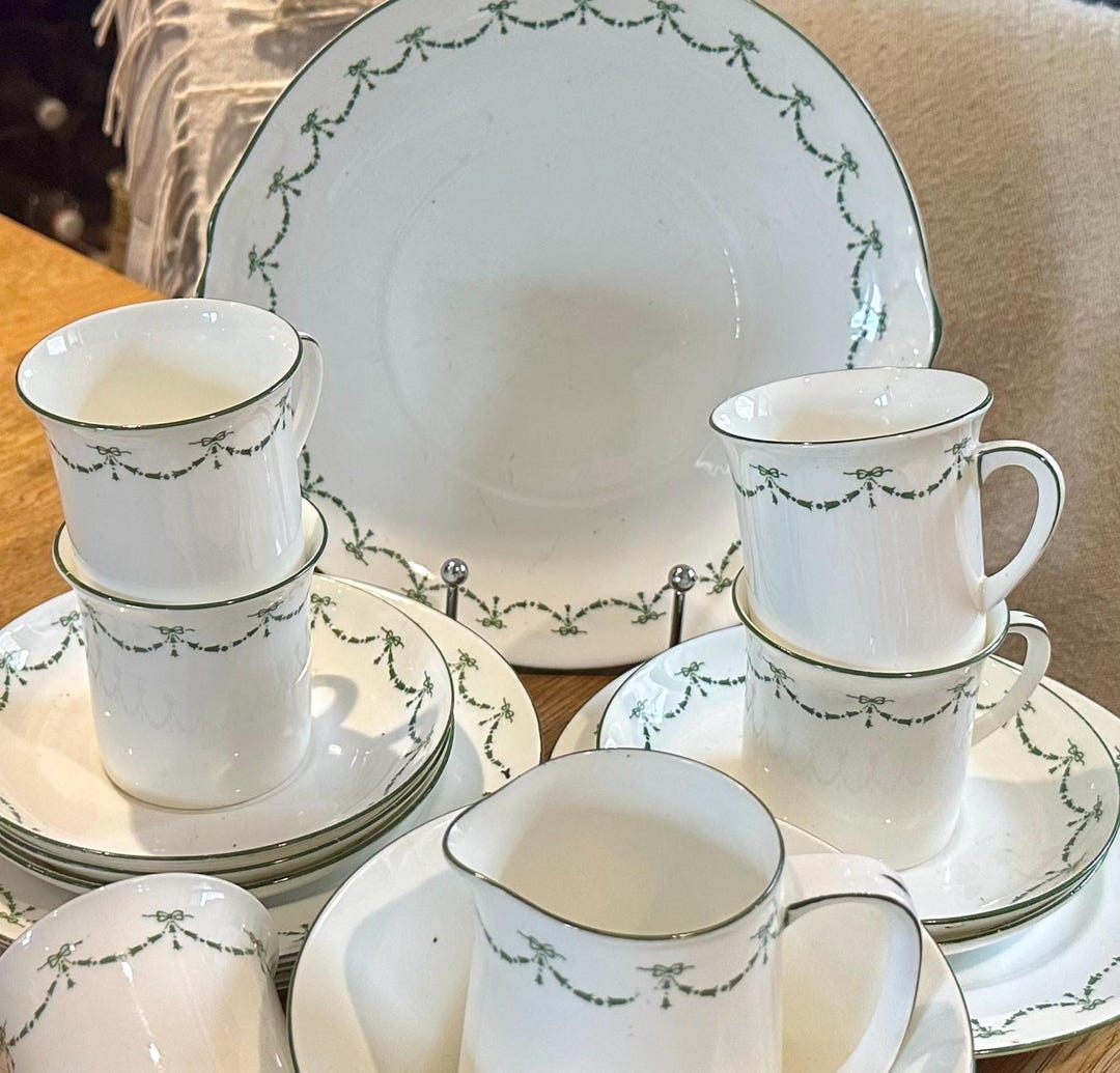 FOLEY TEA / COFFEE Set I White Background + Green Swags / Garlands ...