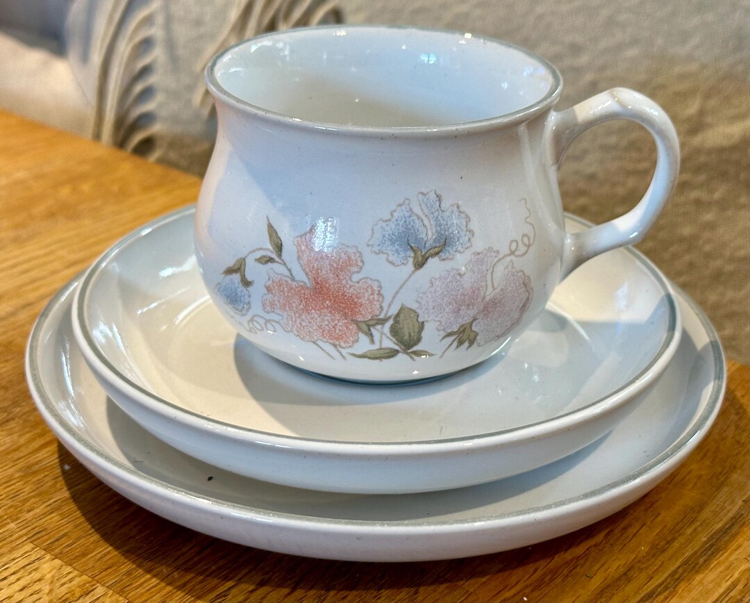 DENBY COLOROLL Coffee Cup, Saucer and Side Plate Trio I Fine Stoneware ...