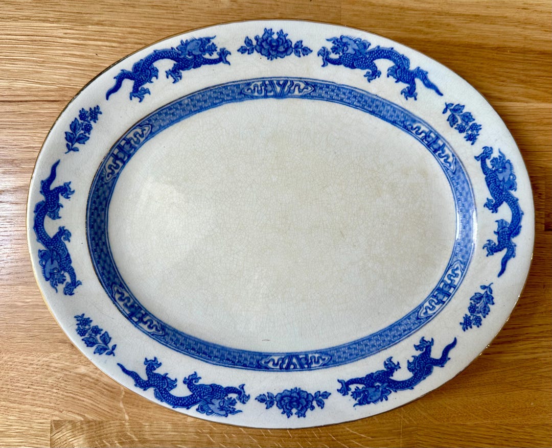 GORGEOUS CAULDON Vintage Blue Dragon L Ceramic China Serving Platter L ...