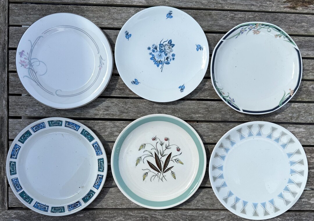 6 LIGHT BLUE SHADES Vintage Tea / Side Plates L Mix & Match L Wedding L ...