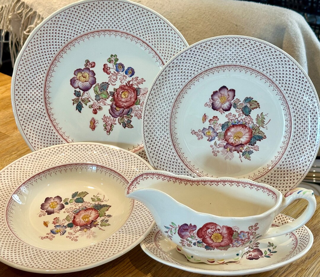 MASONS PAYNSLEY PLATE I Ironstone Floral Pink Plate Shabby Chic Garden ...