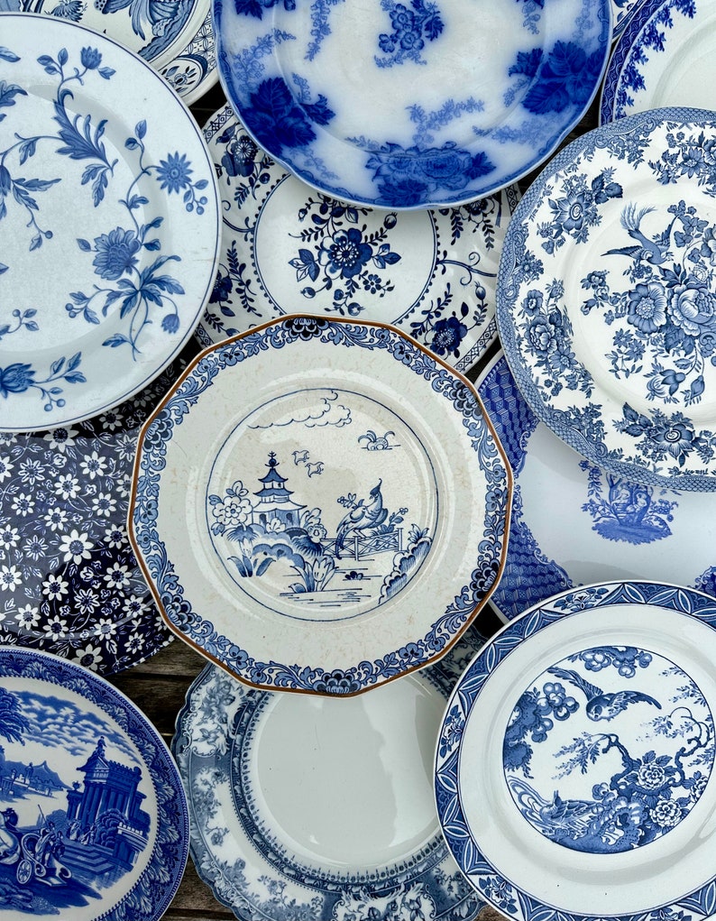 4/6 X 8”, 9” or 10” BLUE & WHITE MISMATCHED Vintage Dinner /luncheon ...