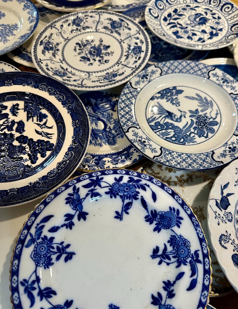 4/6/10 X 5.5” - 6.5” BLUE & WHITE MISMATCHED Vintage Side Plates L Mix ...
