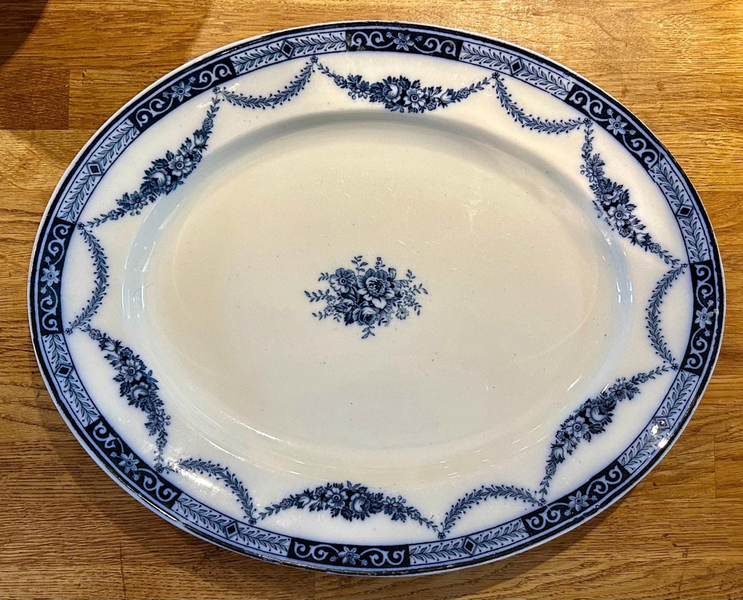 VINTAGE ALEXANDRA PLATTER I S Hancock & Sons L Blue and White ...