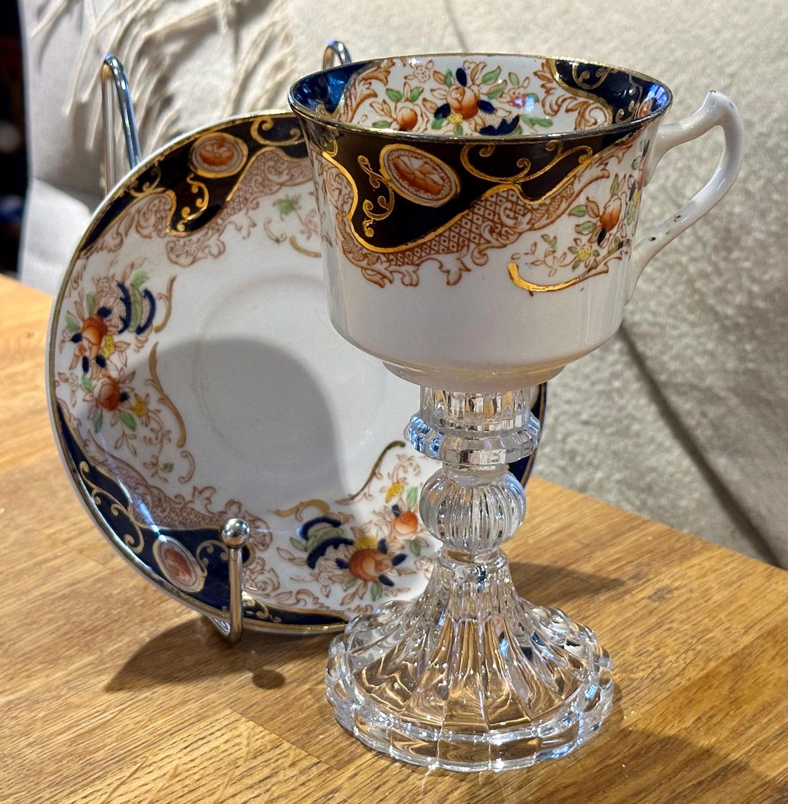 TEACUP WINE GOBLET / Glass I Beautiful Vintage Teacup With Glass Stem I ...