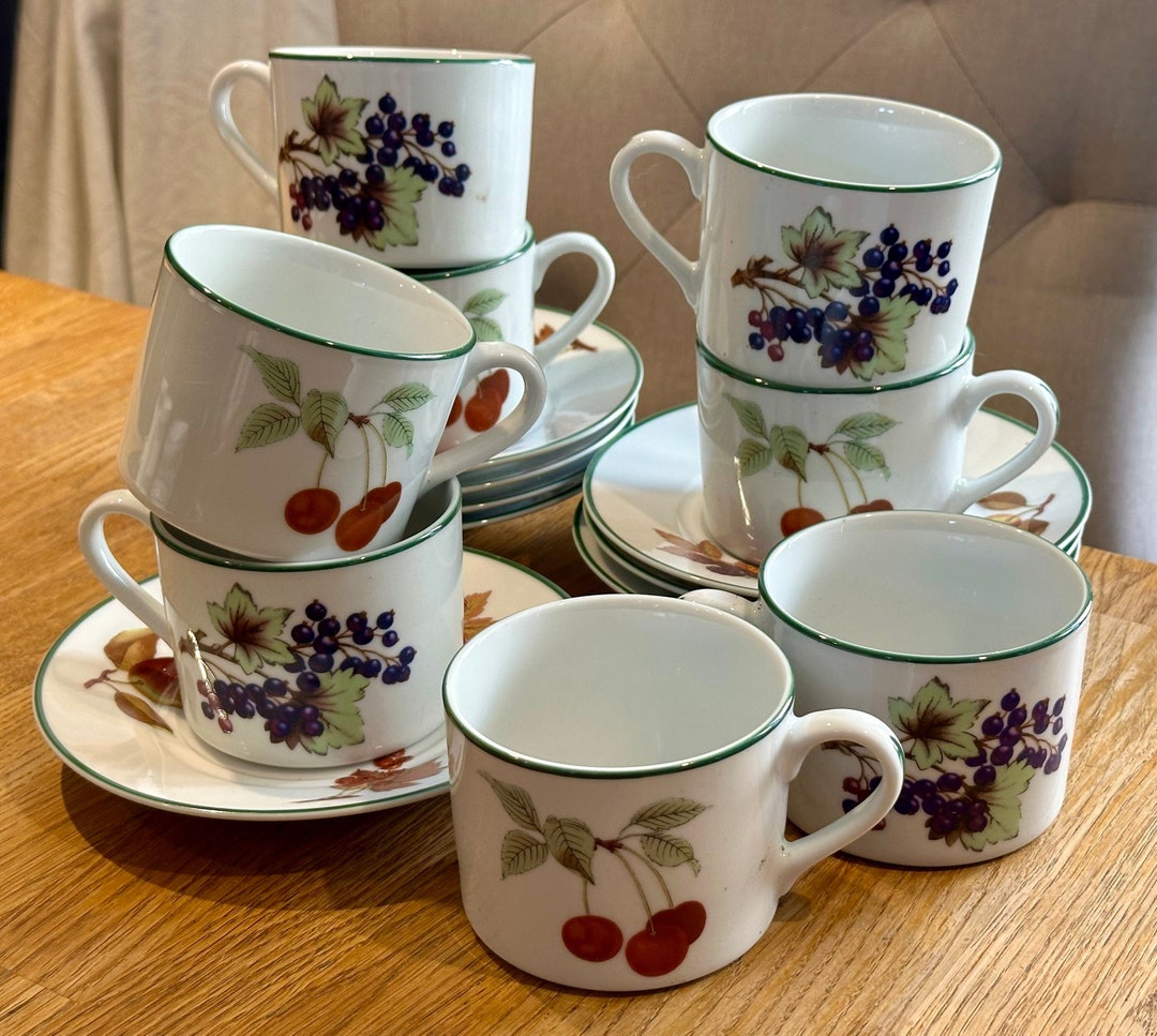 ROYAL WORCESTER Vintage Sets of Evesham Vale Cups and Saucers L Fine ...
