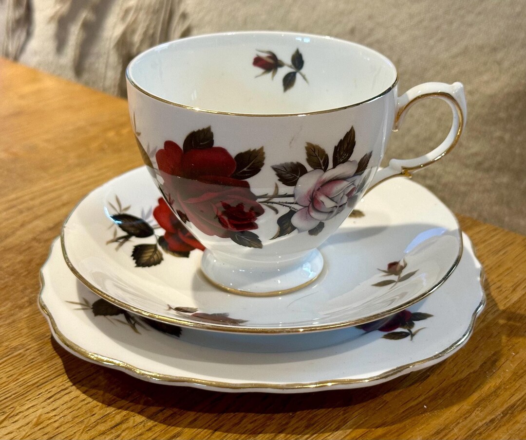 VINTAGE COLCLOUGH Amoretta Rose Stunning. Teacup, Saucer and Tea/ Side ...