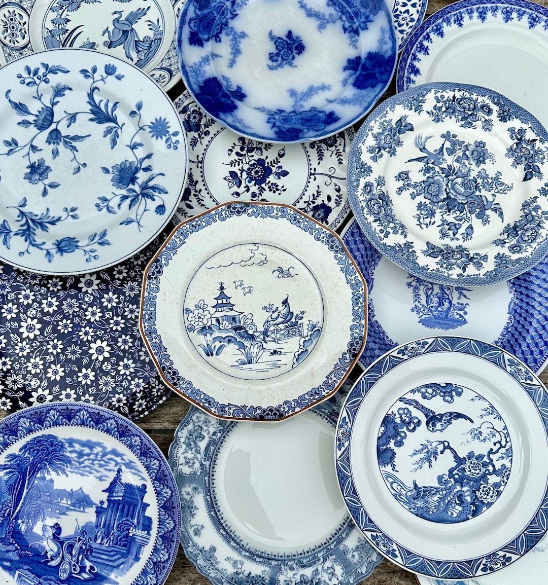 4/6 X 8”, 9” or 10” BLUE & WHITE MISMATCHED Vintage Dinner /luncheon ...