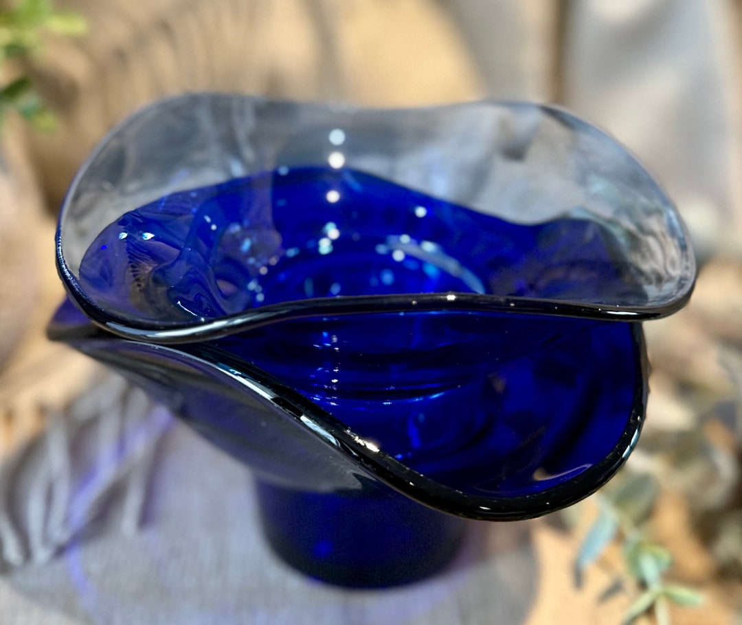 ART DECO PRESSED Glass Bowls L Vintage Sowerby of Tyneside, Cobalt Blue ...
