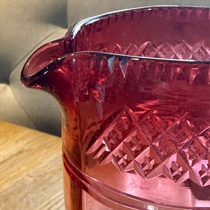 VINTAGE PINK DIAMOND Cut Glass Tankard Style Water Jug / Pitcher L ...