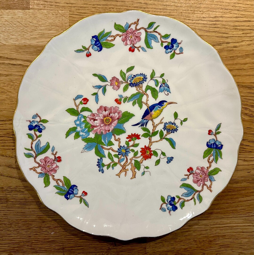 AYNSLEY PEMBROKE Floral Pattern With a Bird L Cake Plate L 10 Inch ...