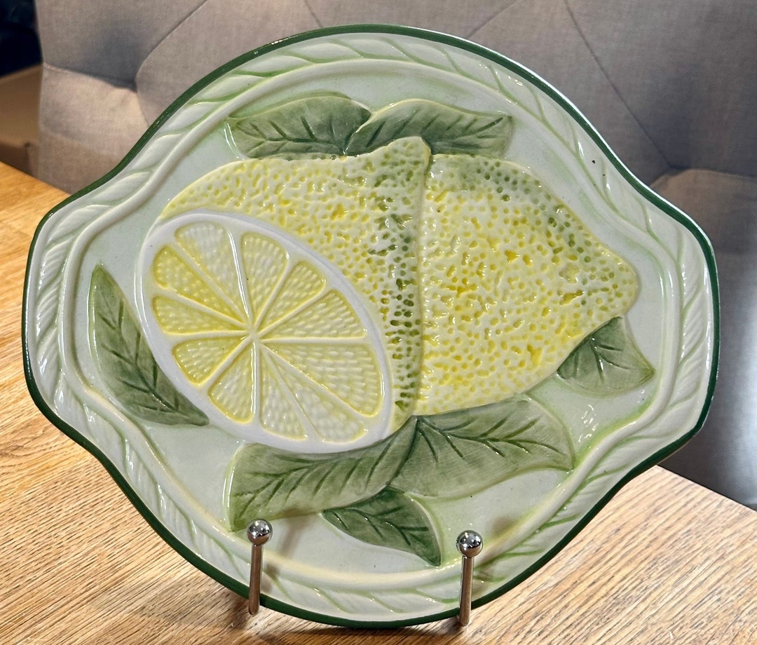 Vintage Lemon Wall Plate L Trivet L Wall Decor L Portuguese Ceramic L ...