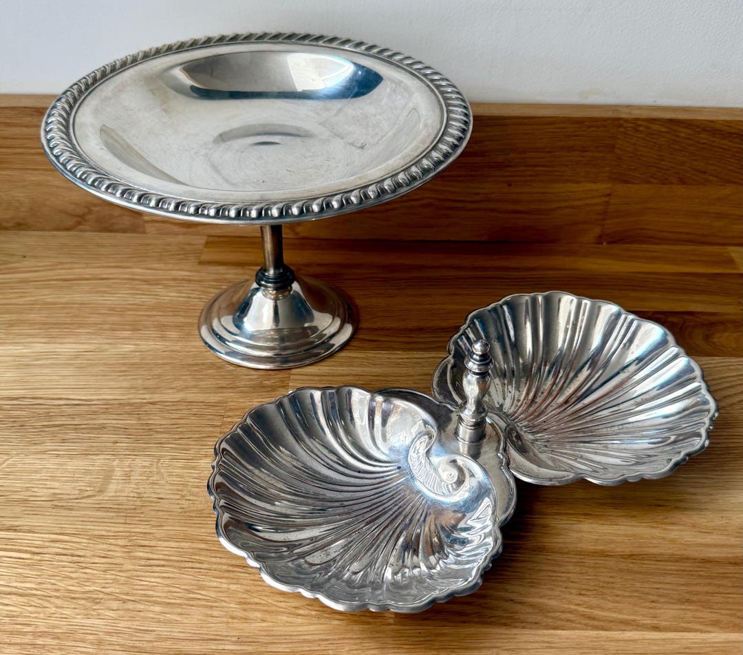 Silver Plated Double Clam Shell Candy Nuts or Bon Bon Dish With Handle ...