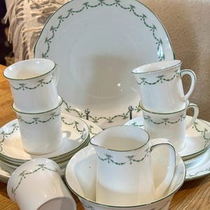 FOLEY TEA / COFFEE Set I White Background + Green Swags / Garlands ...