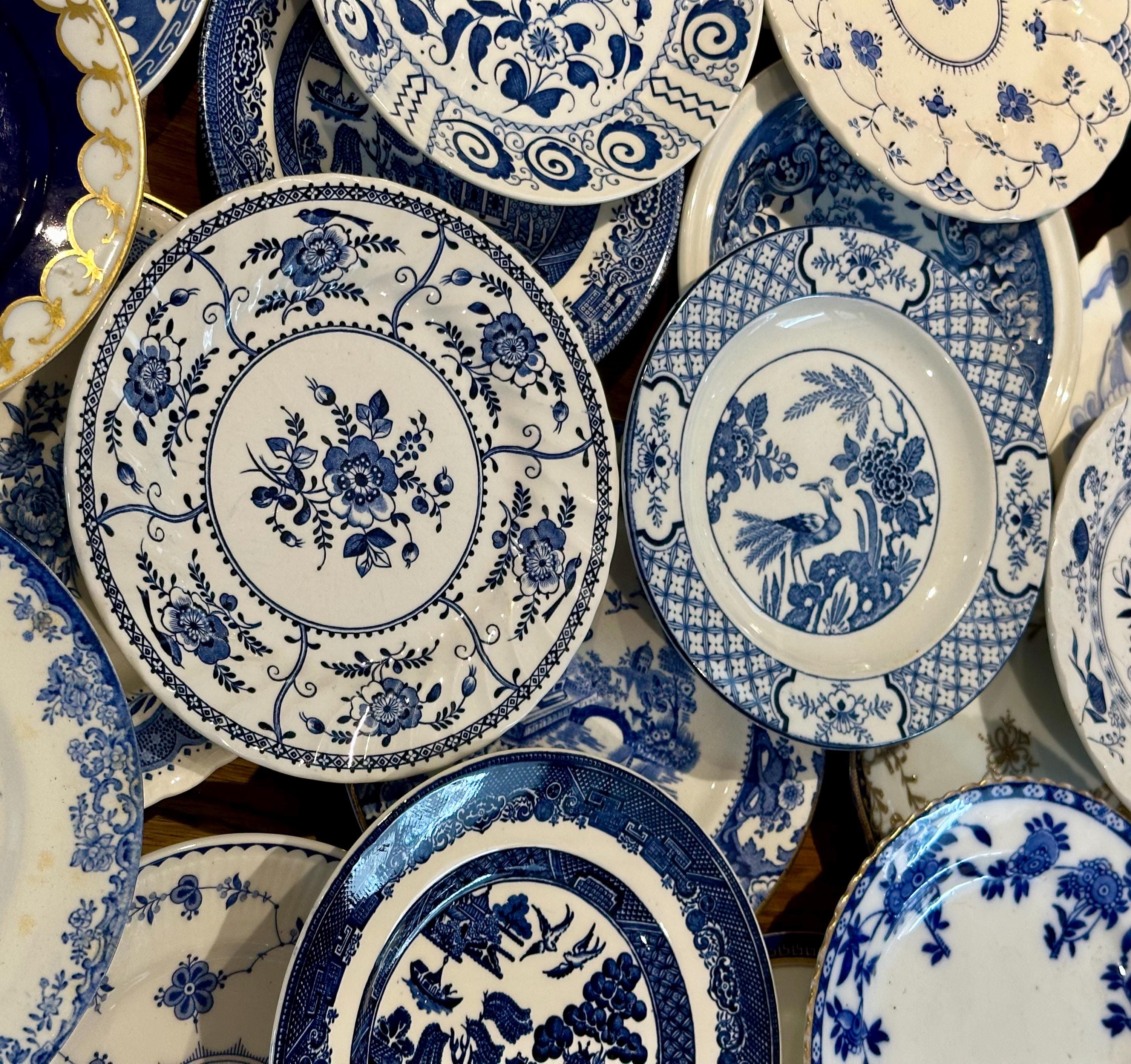 4/6/10 X 5.5” - 6.5” BLUE & WHITE MISMATCHED Vintage Side Plates L Mix ...