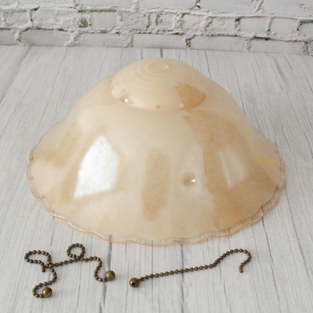1950's Ceiling Hanging Glass Dome Light Lamp Shade Yellow Cream Glass ...