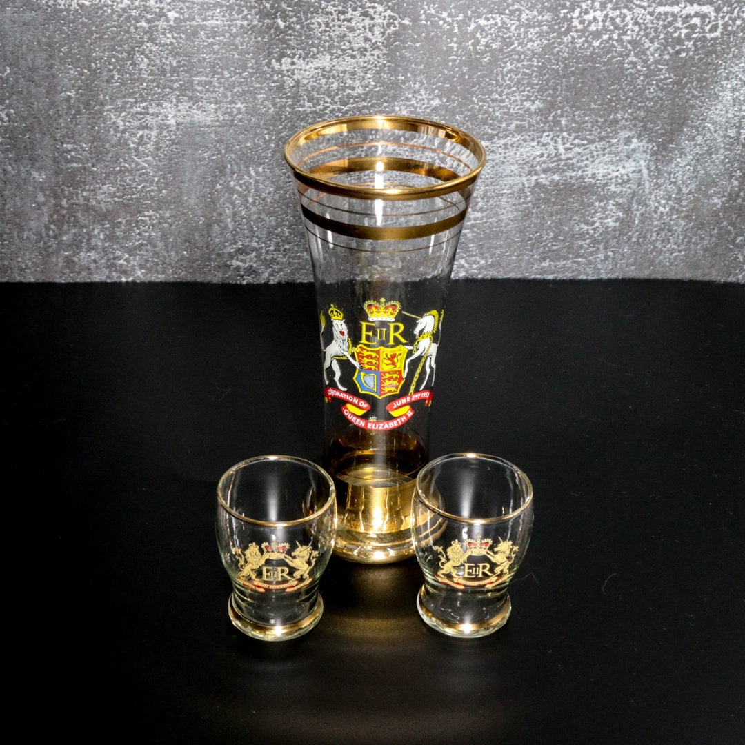 Queen Elizabeth II Commemorative Beer Glass & Shot Glasses 1953 - Etsy