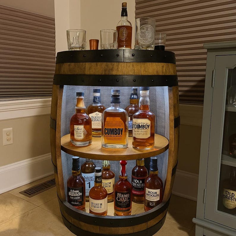 Authentic Bourbon Barrel Display Cabinet – A Rustic Touch of Elegance ...