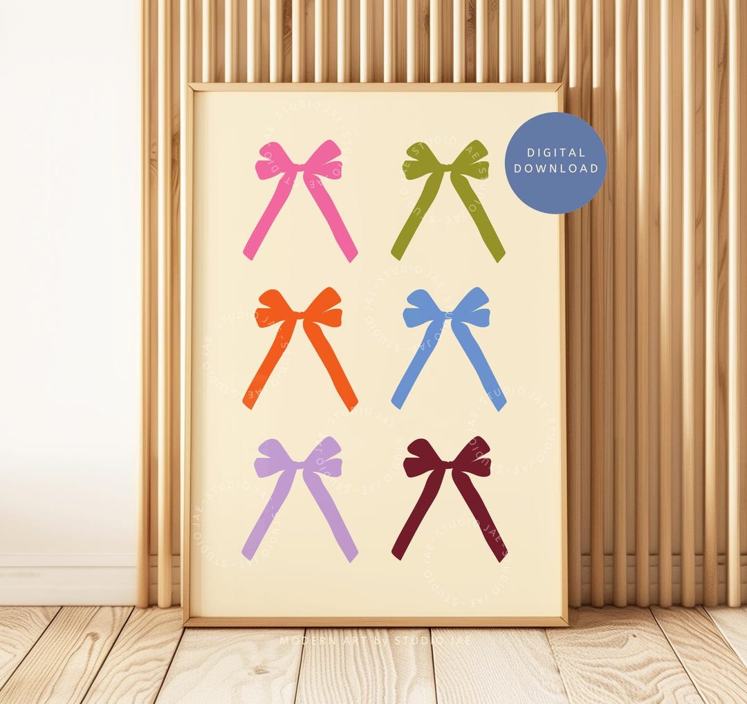 PRINTABLE Colourful Bows Print, Bows Poster, Bow Wall Art, Girly Wall ...